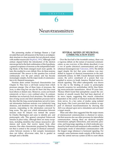 Chapter 6 Neurotransmitters 2013 Fundamental Neuroscience Pdf Neurotransmitter