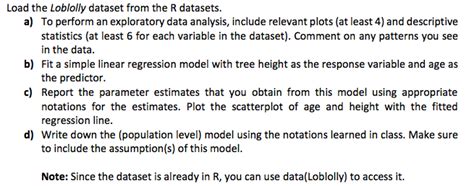 Solved Load The Loblolly Dataset From The R Datasets To