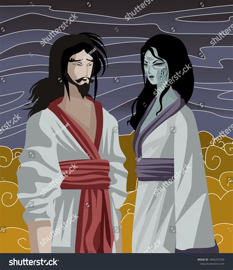 Izanami Izanagi Japan Mythology Tale Underworld Stock Vector Royalty