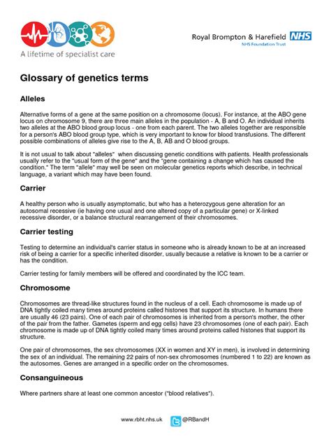 Glossary Of Genetics Terms Download Free Pdf Zygosity Genetics