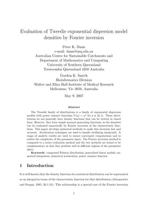 Pdf Evaluation Of Tweedie Exponential Dispersion Model Densities By
