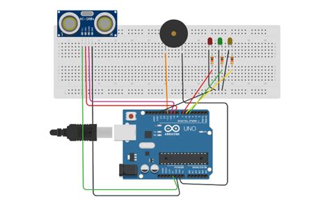 Circuit Design Programming Of Ultrasonic Sensor W Led And Piezoelectric Tinkercad
