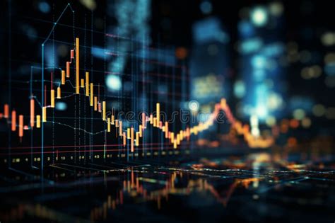 Dark Bokeh Background With 3d Rendered Blank Financial Chart Mockup Stock Illustration
