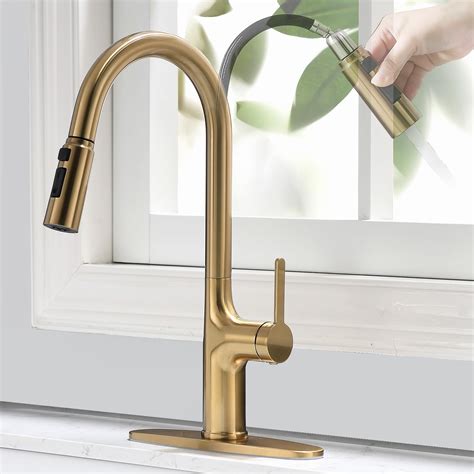 Fropo Brushed Gold Kitchen Faucet Single Handle Gold Kitchen Sink