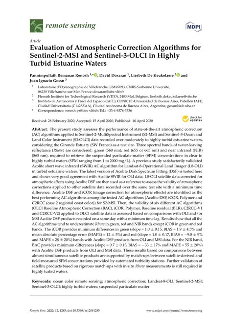 Pdf Remote Sensing Evaluation Of Atmospheric Correction Algorithms