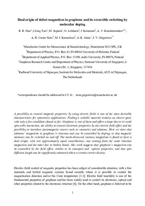 Pdf Dual Origin Of Defect Magnetism In Graphene And Its Reversible