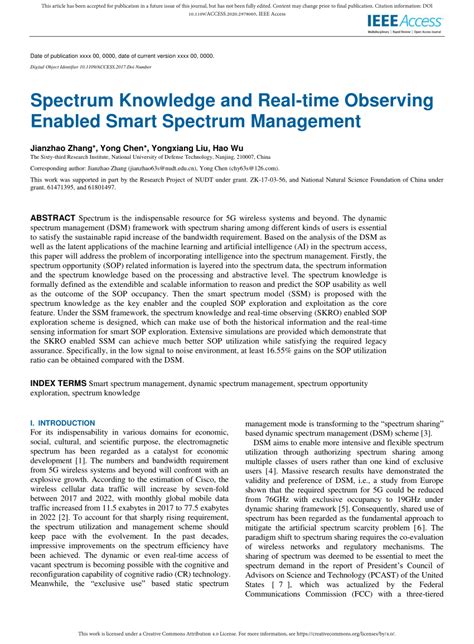 PDF Spectrum Knowledge And Real Time Observing Enabled Smart Spectrum Management