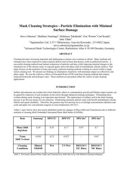 Mask Cleaning Strategiesâ Particle Elimination With Minimal Surface