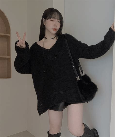 하비언니 11549 여리여리~ 폭닥 브이넥 오버핏 긴팔 니트t 4color