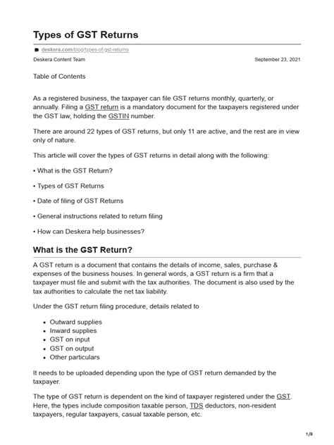 Types Of Gst Returns Pdf Taxes Invoice