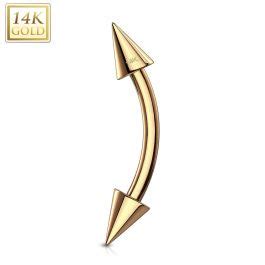 14 Kt Gold Spiked Curved Barbell Piercing
