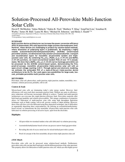 Pdf Solution Processed All Perovskite Multi Junction Solar Cells