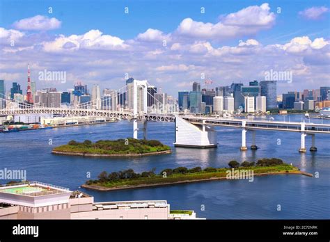 Panoramic View Of Odaiba With Rainbow Bridge Odaiba Is A Man Made