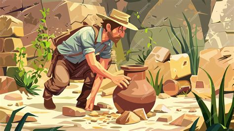 Archaeologist Discovering Ancient Artifact Vector Illustration