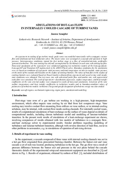 Pdf Simulations Of Hot Gas Flow In Internally Cooled Cascade Of Turbine Vanes Janusz