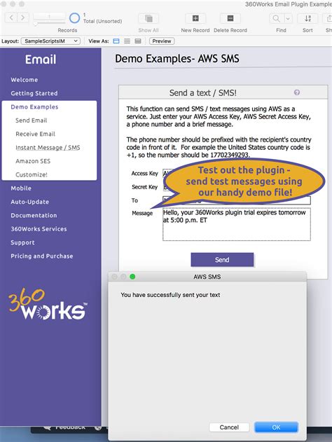 how to send text messages from filemaker — 360works email plugin leverages aws for sms sending