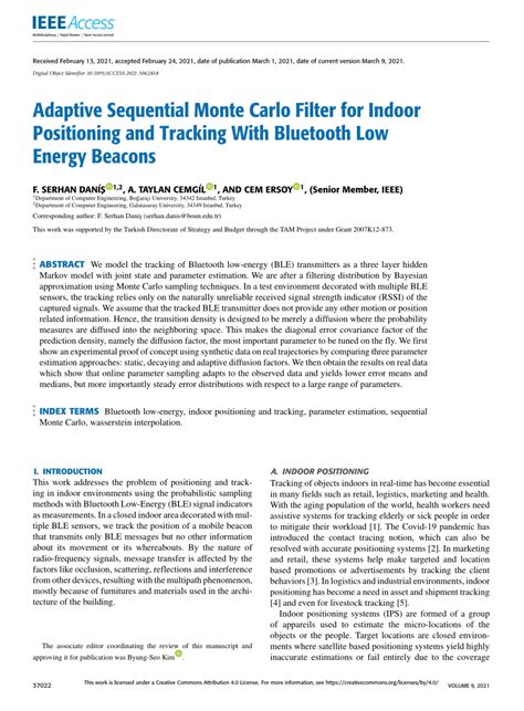 Pdf Adaptive Sequential Monte Carlo Filter For Indoor Positioning And Tracking With Bluetooth