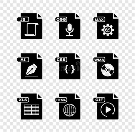 Set Js File Document Ogg Max Xls Html Ai And Css Icon Vector Stock Vector