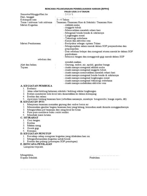 Rpph Paud Usia 3 4 Tahun Pdf