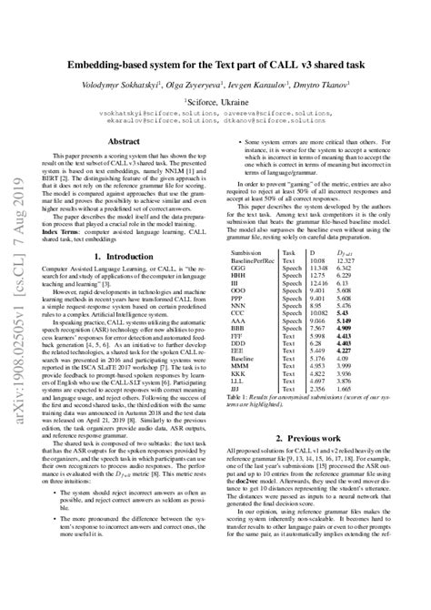 Pdf Embedding Based System For The Text Part Of Call V3 Shared Task