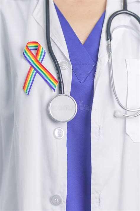 Doctor With Lgbtq Rainbow Ribbon For Support Lesbian Gay Bisexual
