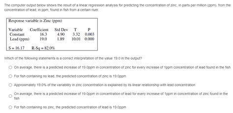 solved the computer output below shows the result of a