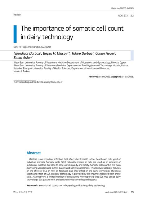 pdf the importance of somatic cell count in dairy technology