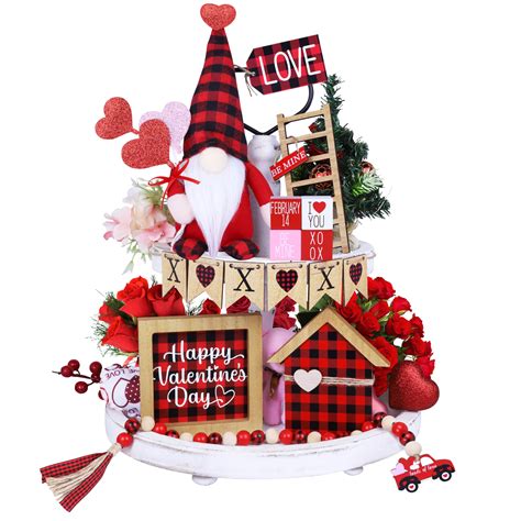 발렌타인 데이 계층형 트레이 장식 16개 발렌타인 데이 홈 테이블