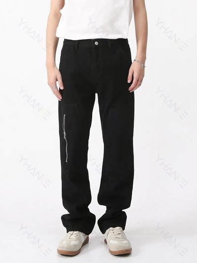 Badu Bg Нови мъжки широки дънки с дизайн на кръстосани ципове Модни панталони с дупка за пране