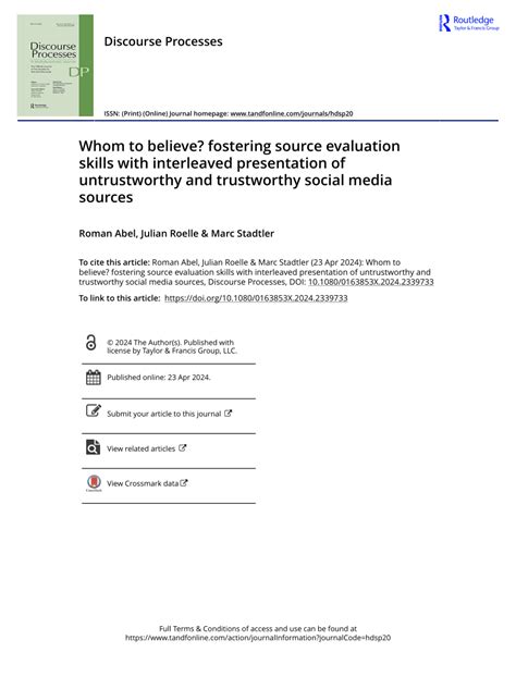 Pdf Whom To Believe Fostering Source Evaluation Skills With