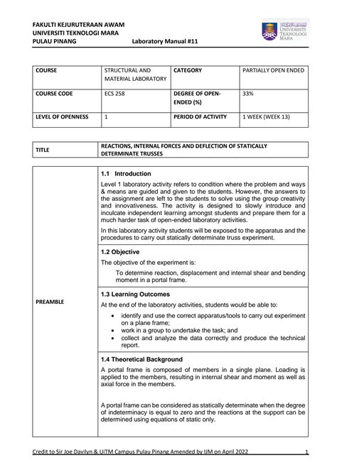 Solution Lab 11 Reactions Internal Forces And Deflection Of Statically Determinate Trusses