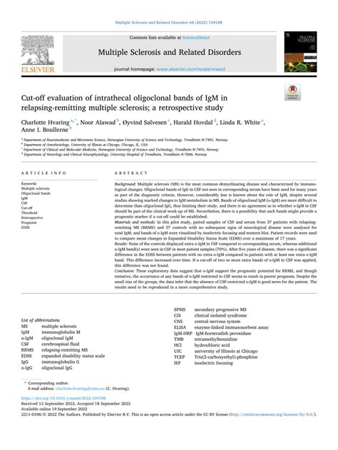 Pdf Cut Off Evaluation Of Intrathecal Oligoclonal Bands Of Igm In Relapsing Remitting Multiple