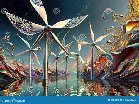 Wind Turbines In The Water 3d Rendering 3d Illustration Generative