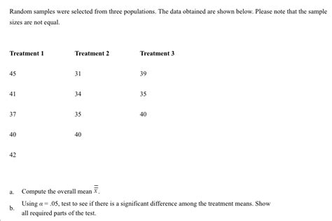 Solved Random Samples Were Selected From Three Populations