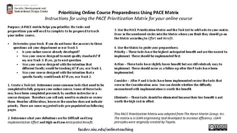 Prioritizing Online Course Preparedness Using Pace Matrix Instructions
