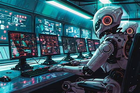Ai Robots With Screens Displaying Real Time Data Analysis And Learning