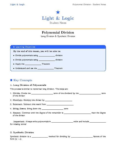 Polynomial Division Bundle Long And Synthetic Division By Lightandlogic