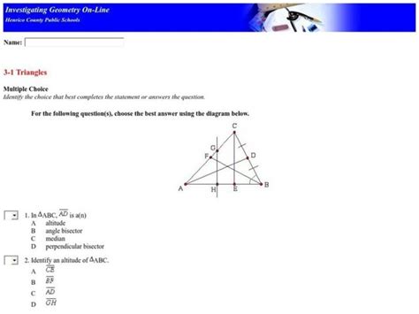Triangle Fundamentals Multiple Choice Worksheet For 7th 12th Grade
