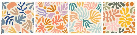 Vetor De Abstract Leaf Cutout Shapes Seamless Pattern Set Trendy Colorful Leaves Collage Shape
