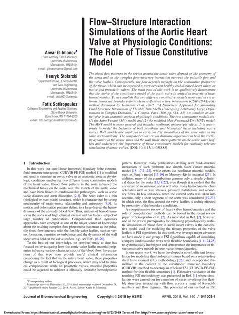 Pdf Flow Structure Interaction Simulations Of The Aortic Heart Valve At Physiologic Conditions