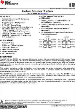 ISO1540D Datasheet Texas Instruments ISO1540 And ISO1541 Low Power Bidirectional