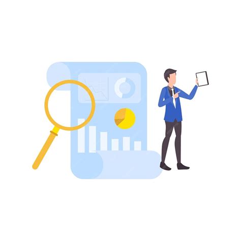 소년은 차트 보고서를 가지고 프리미엄 벡터