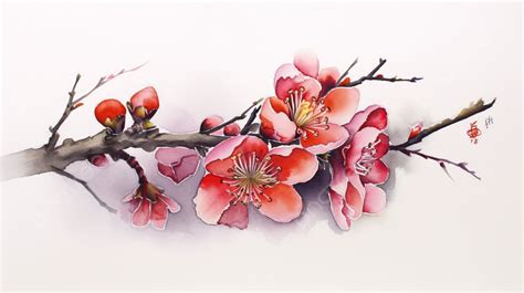 매화 종이에 수채화 수채화 꽃 일러스트 Pngtree 로열티 무료