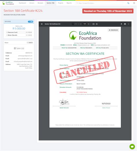 Deleting A Section 18a Tax Certificate Activedonor Help