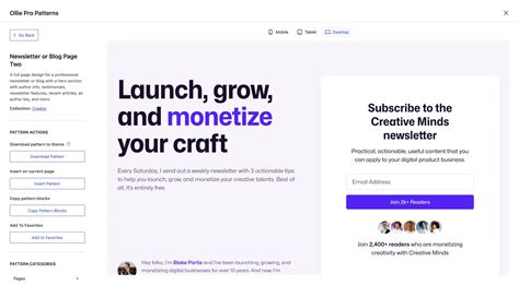 Ollie Pro Pattern Library Ollie WordPress Block Theme