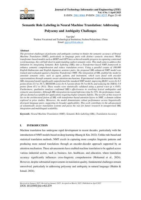 Pdf Semantic Role Labeling In Neural Machine Translation Addressing Polysemy And Ambiguity