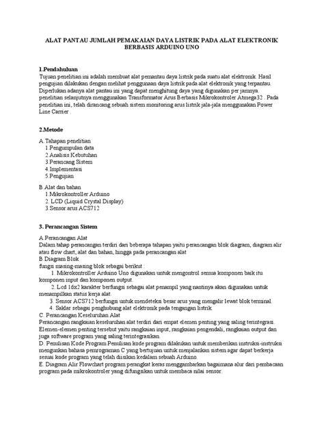 Alat Pantau Jumlah Pemakaian Daya Listrik Pada Alat Elektronik Berbasis Arduino Uno Pdf