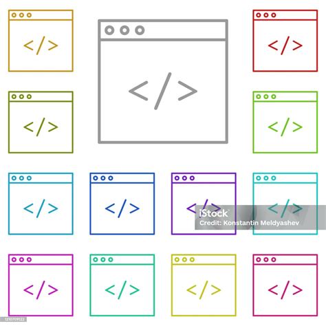 코딩 Html 프로그래밍 멀티 컬러 아이콘 Ui 및 Ux 웹 사이트 또는 모바일 응용 프로그램에 대한 웹 디자인 개발 아이콘의 간단한 가늘게 선 개요 벡터 0명에 대한 스톡
