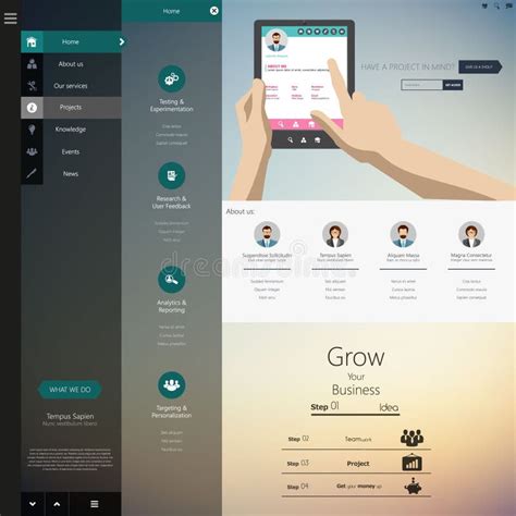 Website Design Template With UI Elements Kit Flat Design Concept Stock Vector Illustration