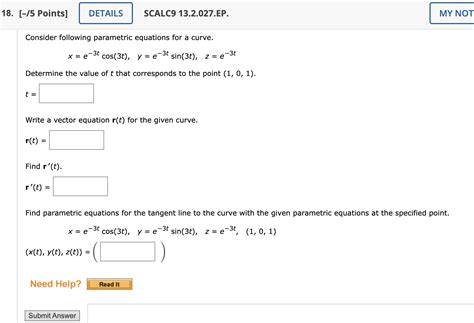 solved consider following parametric equations for a curve